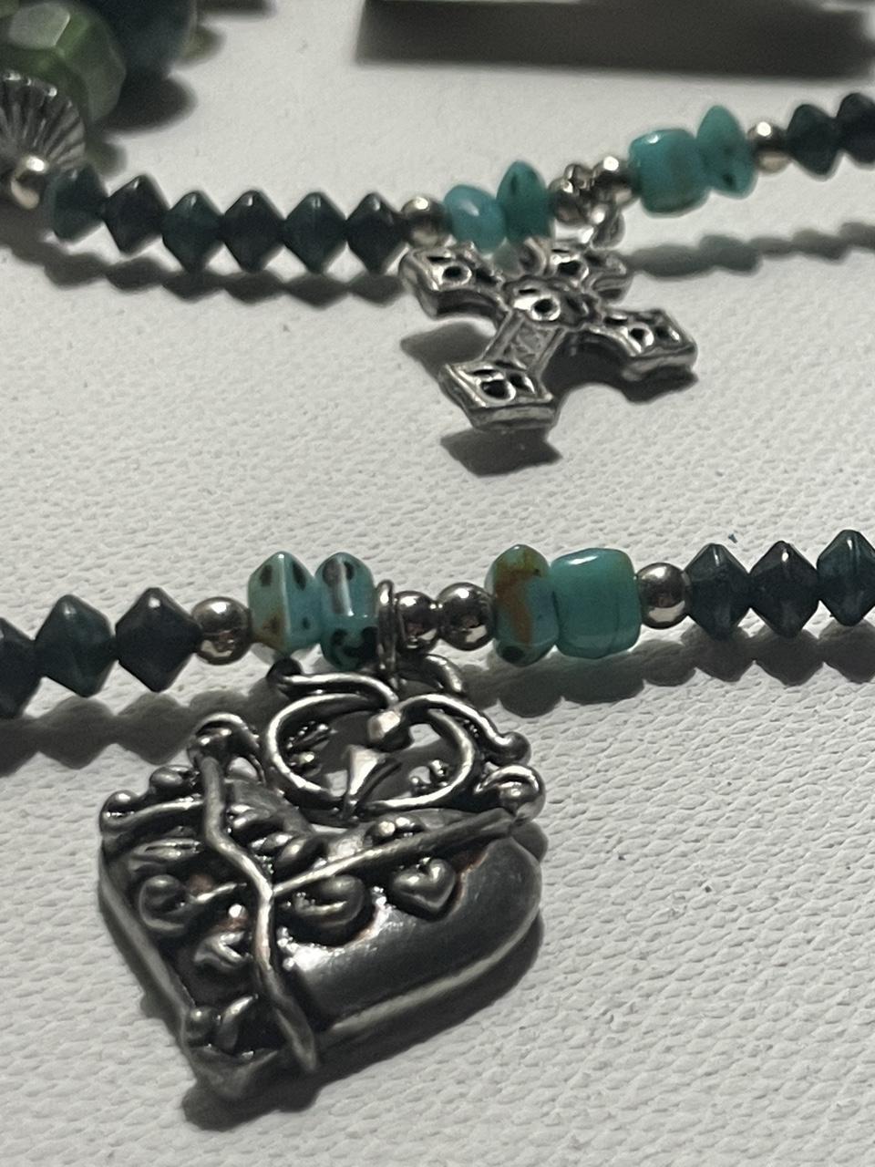 Multicolor goth necklace Green with multiple charms... - Depop