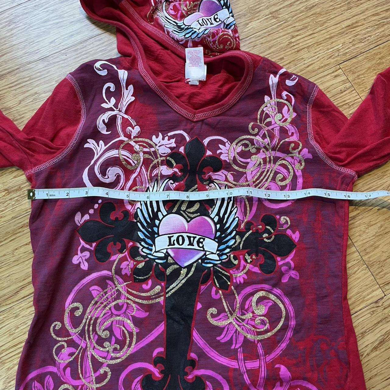 red 2000s cross emo scene hoodie - refer to... | Depop