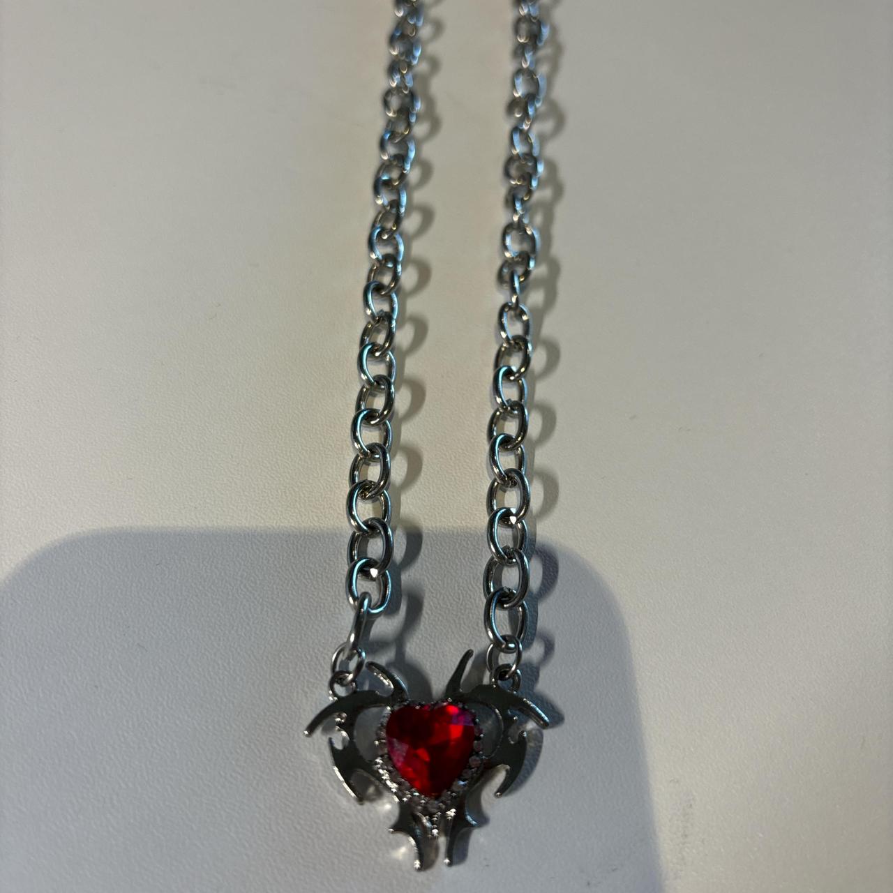 Silver and red gothic bat necklace #gothicstyle | Depop