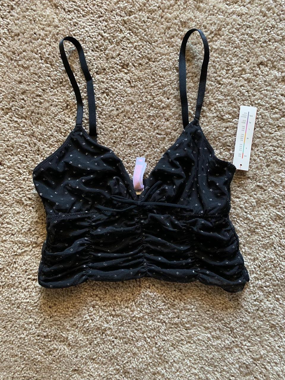 black and white polka dot velvet bralette with... - Depop