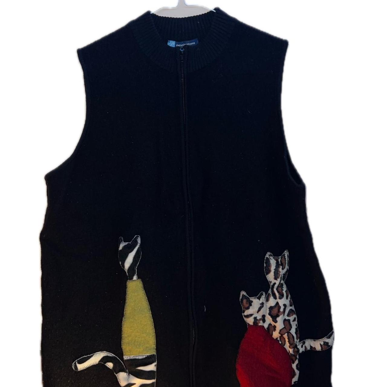 Black and multi-coloured vintage cat sweater vest cat | Depop