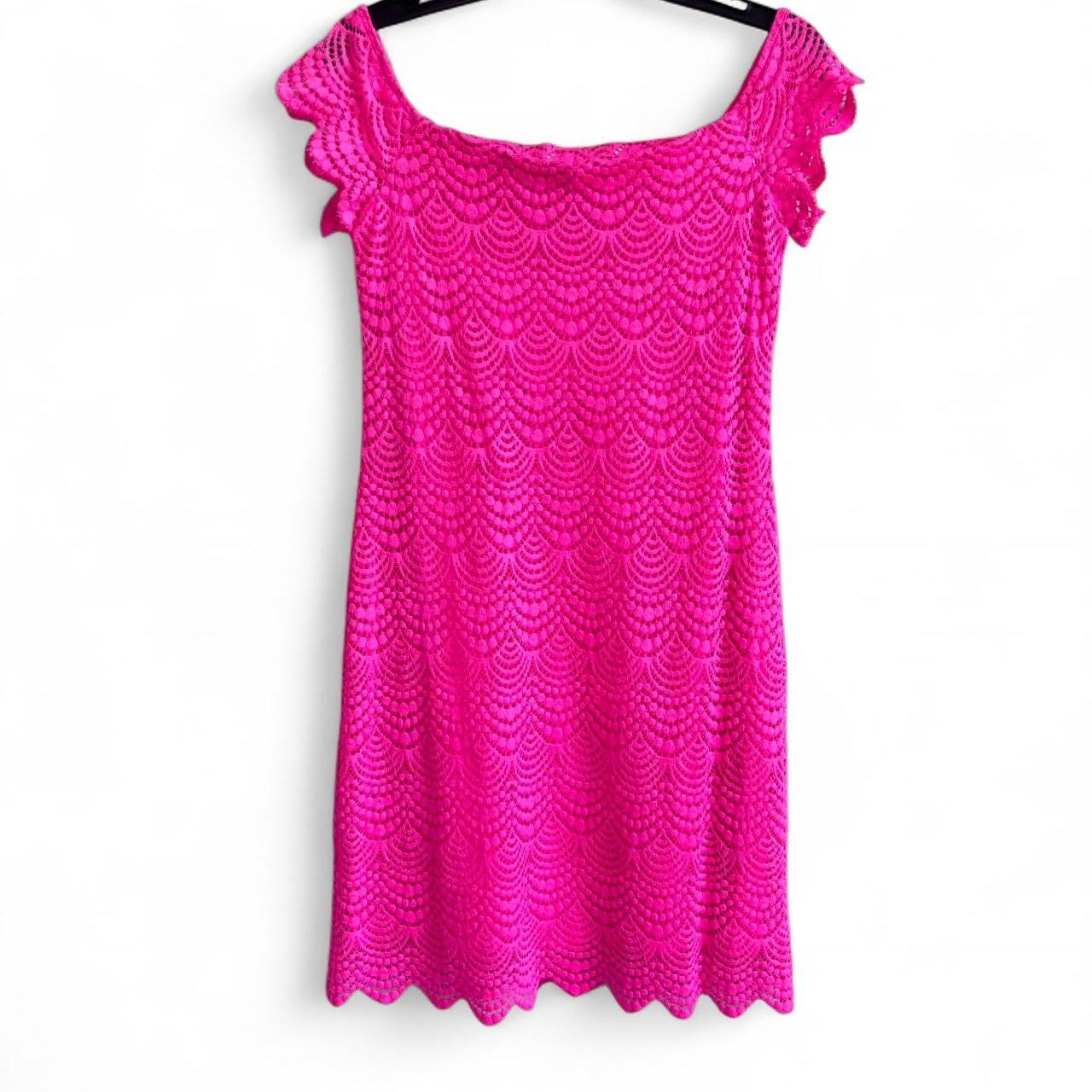 Pink scalloped off the shoulder mini dress #glam... | Depop