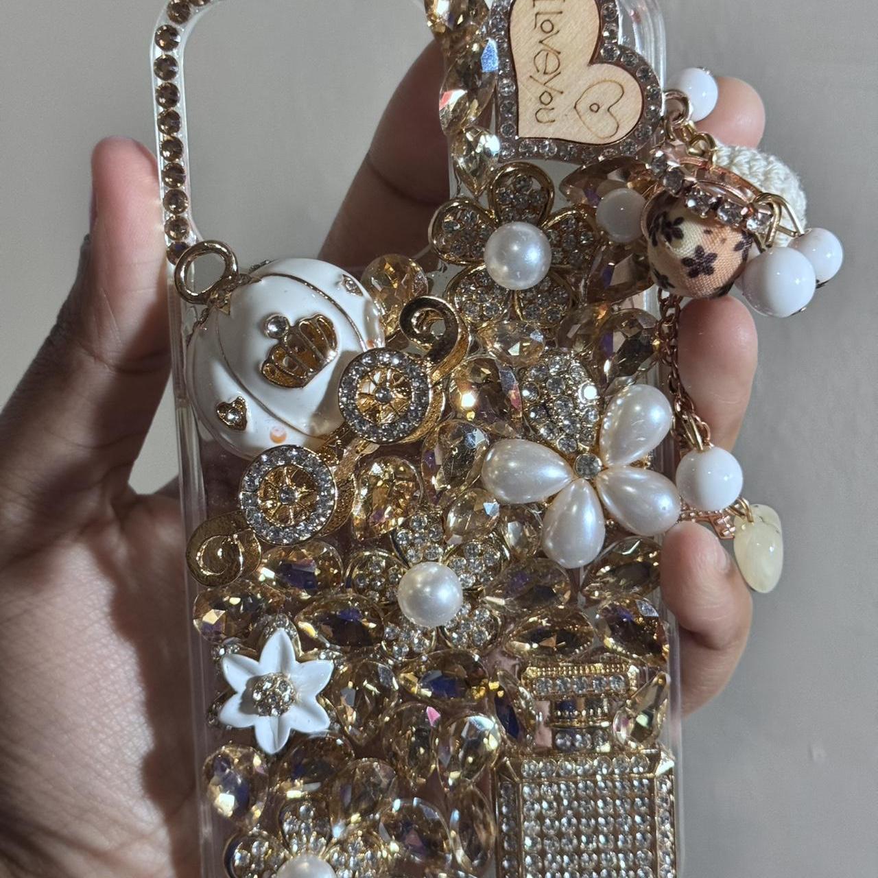 Gold and silver bedazzled rhinestone iPhone 15 case... | Depop