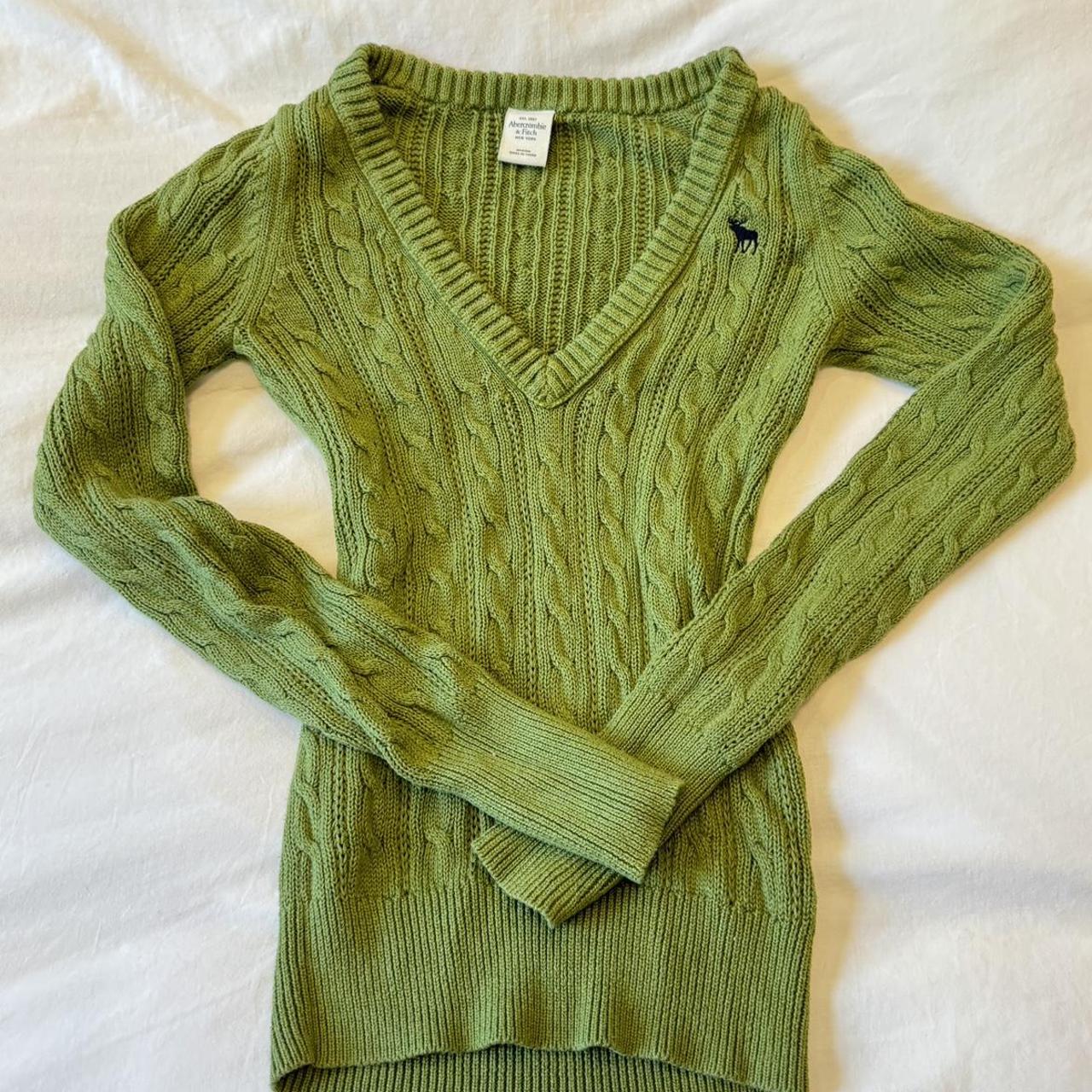 Abercrombie & Fitch green cable knit sweater... | Depop