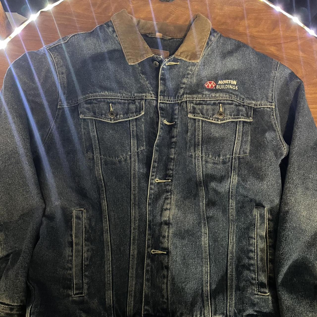 Navy blue denim jacket with a rugged, western vibe... | Depop
