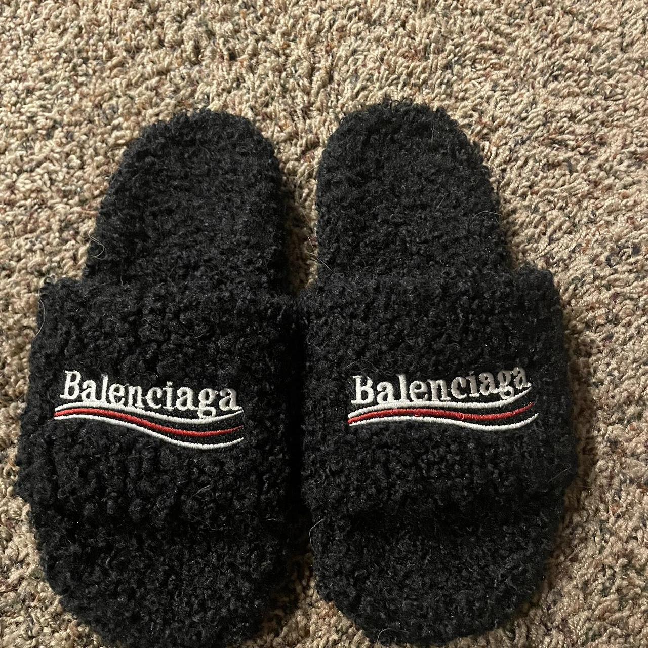 brand new balenciaga fluffy slides super comfy eu... | Depop