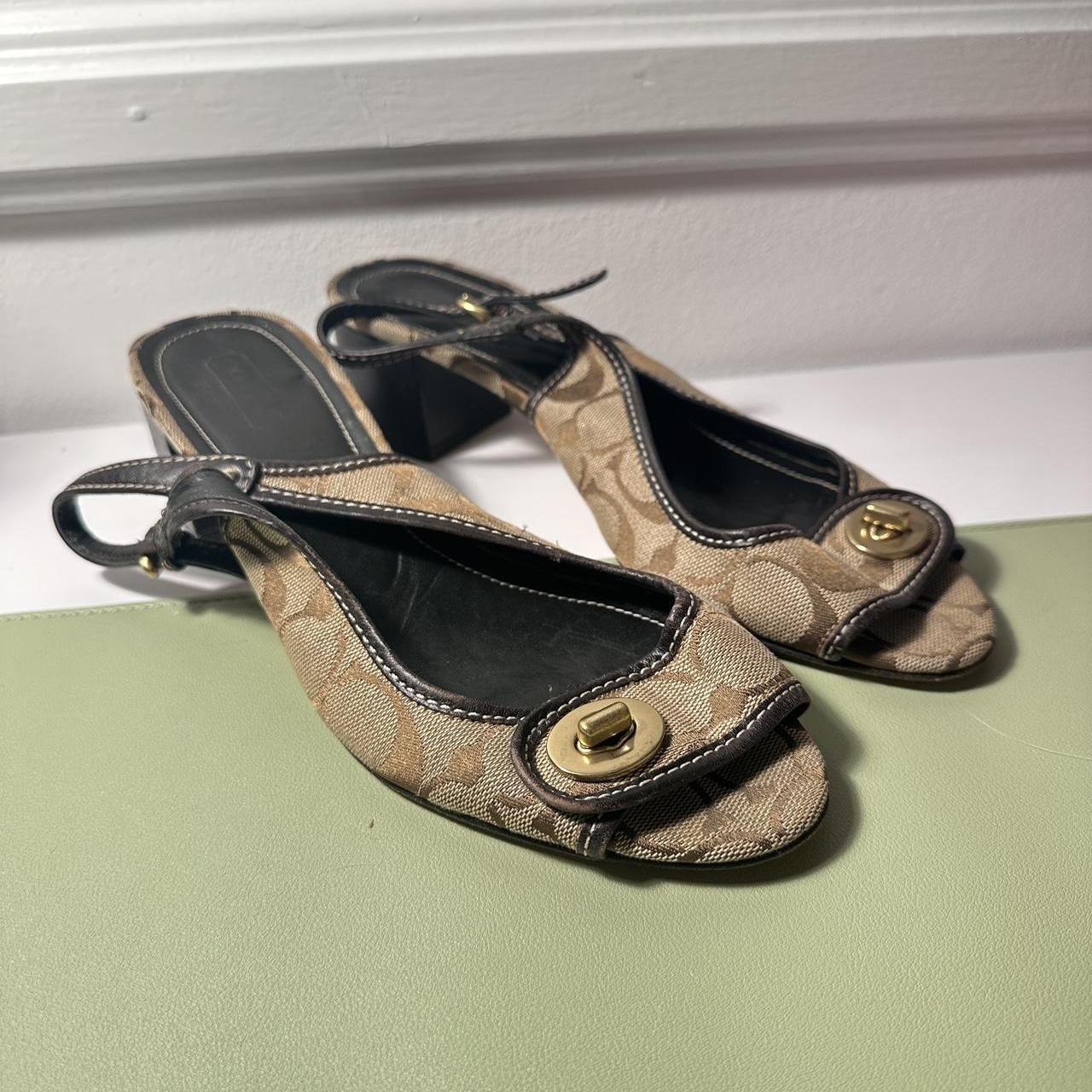 Vintage Mono cute block coach heels with gold... - Depop