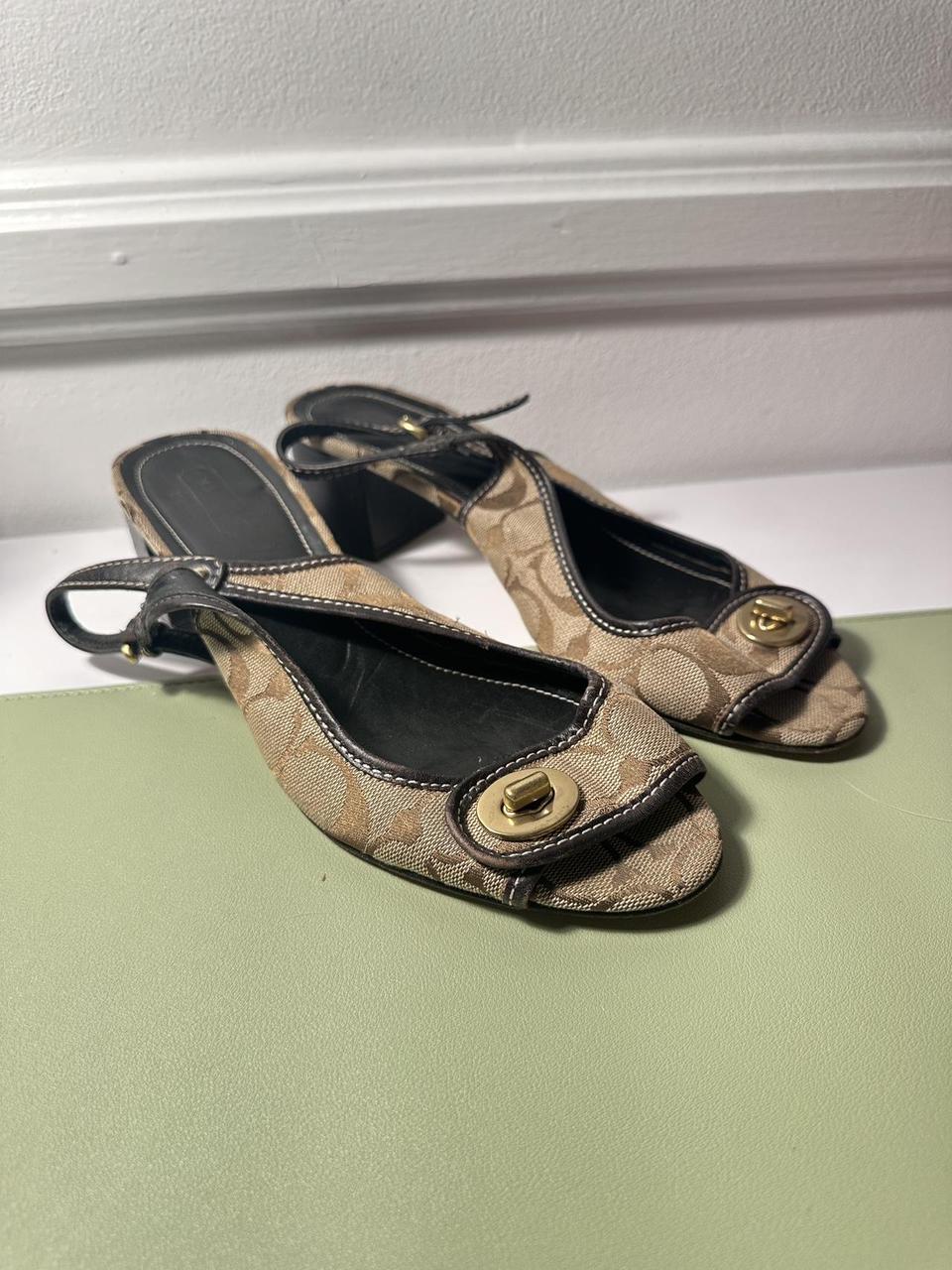 Vintage Mono cute block coach heels with gold... - Depop