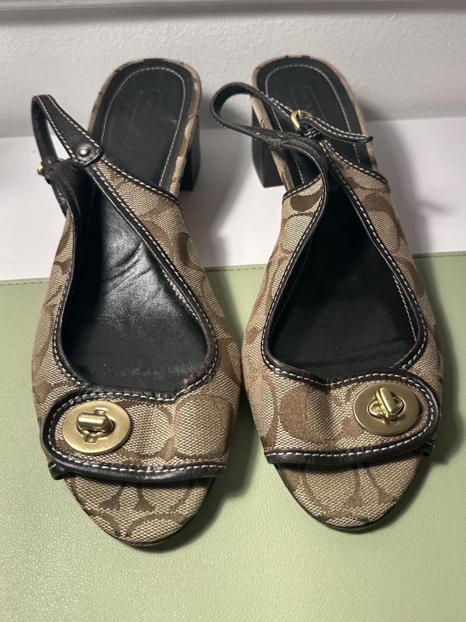 Vintage Mono cute block coach heels with gold... - Depop