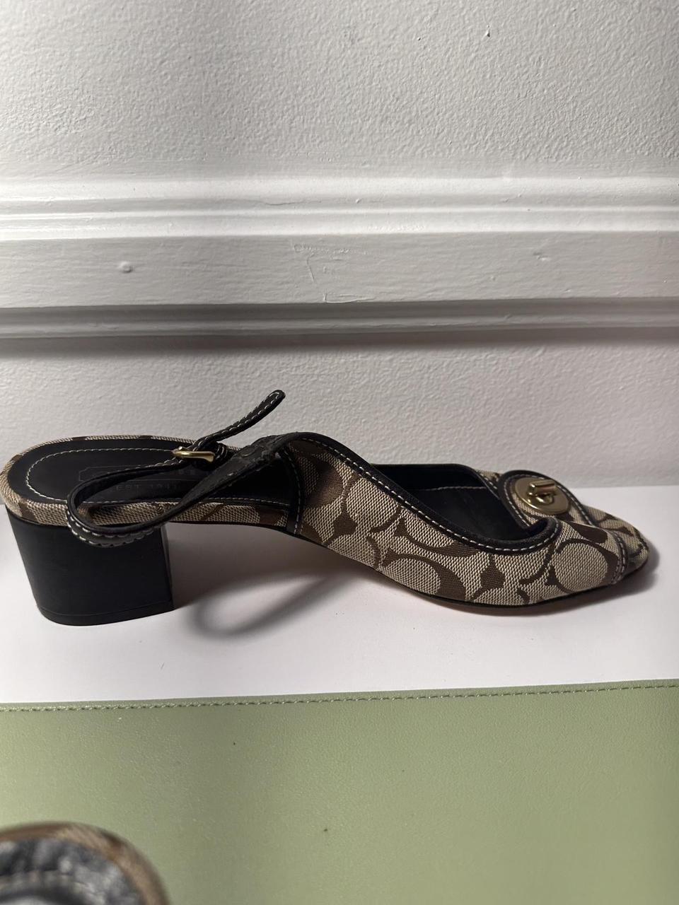 Vintage Mono cute block coach heels with gold... - Depop