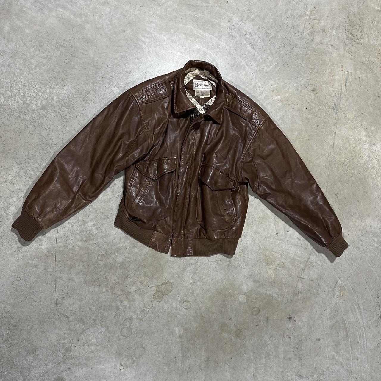 Bechamel Vintage Leather Bomber Jacket Brown No... - Depop