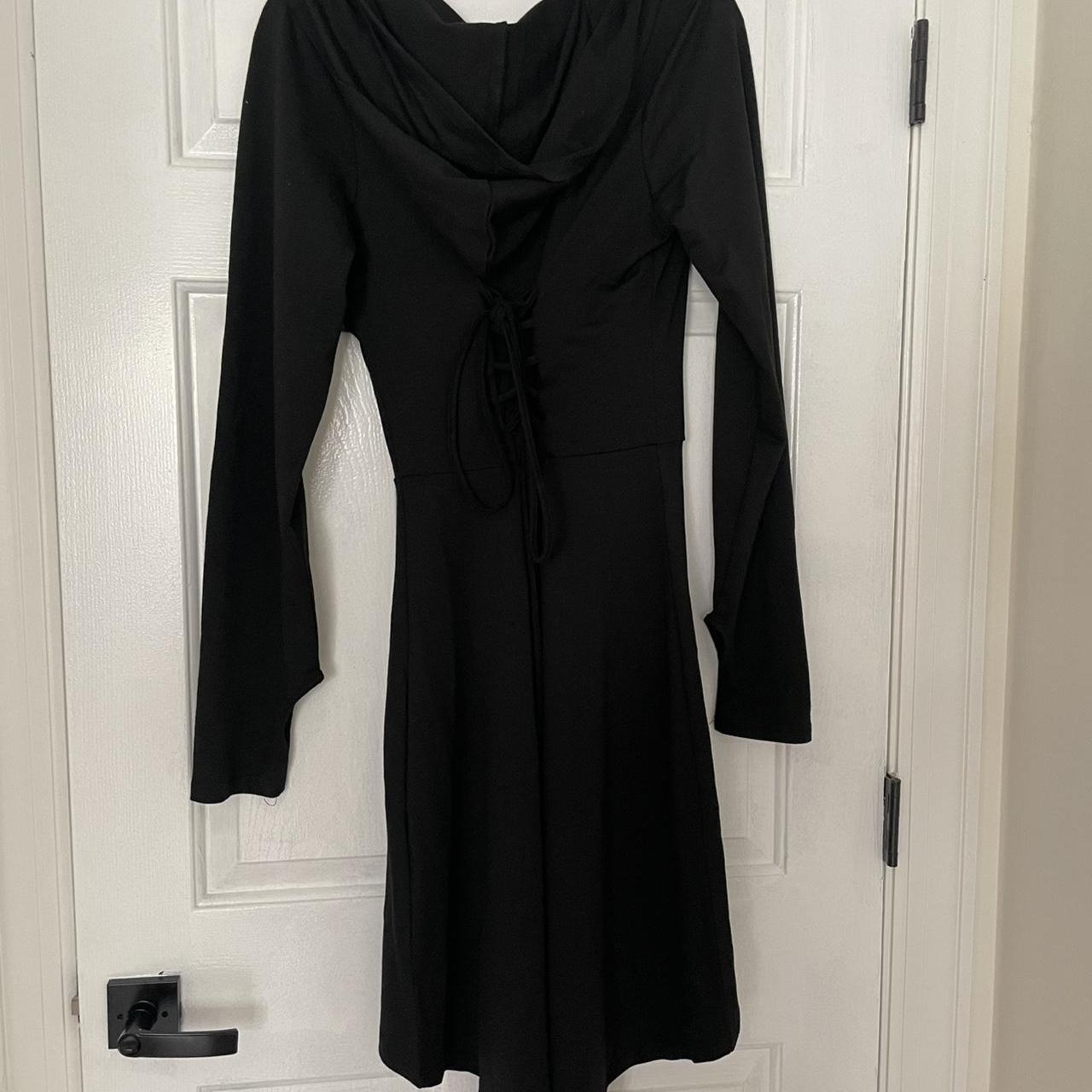 Black goth inspired costume tunic/dress with a hood... | Depop