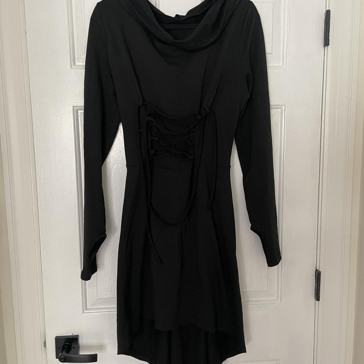 Black goth inspired costume tunic/dress with a hood... | Depop