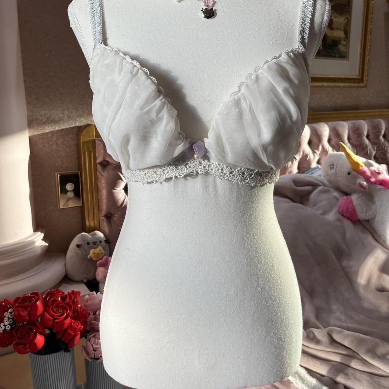 white japanese lace bra ( G70 ) with beaded flowers,... | Depop