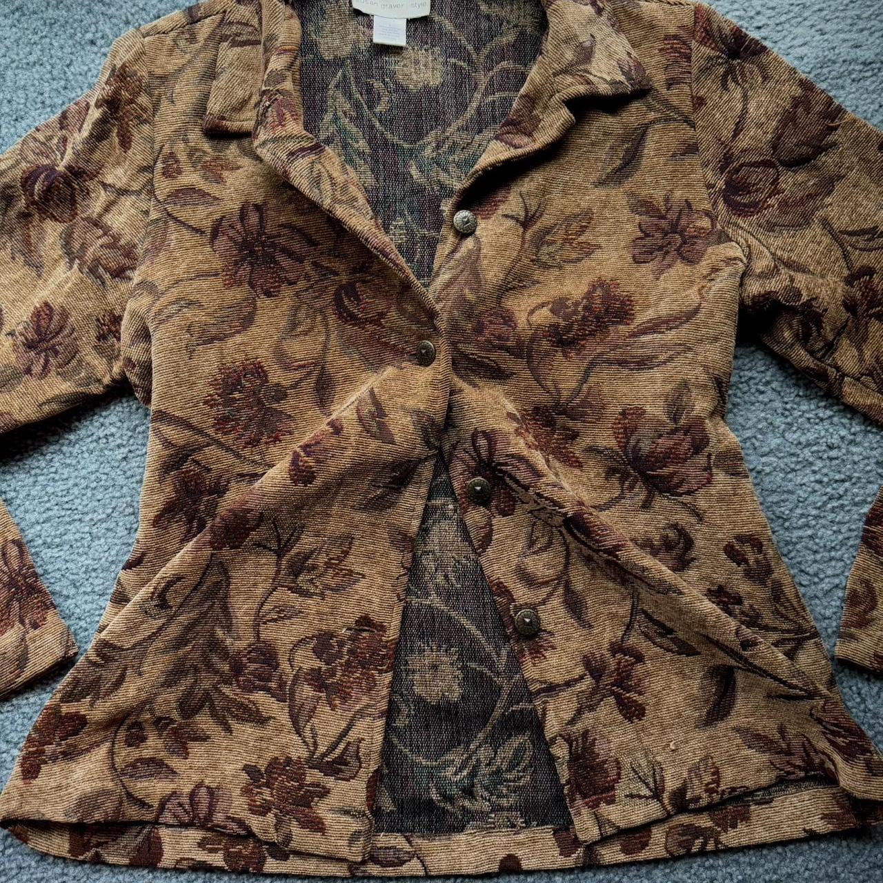 Vintage Susan Garner Tan and brown floral print... - Depop