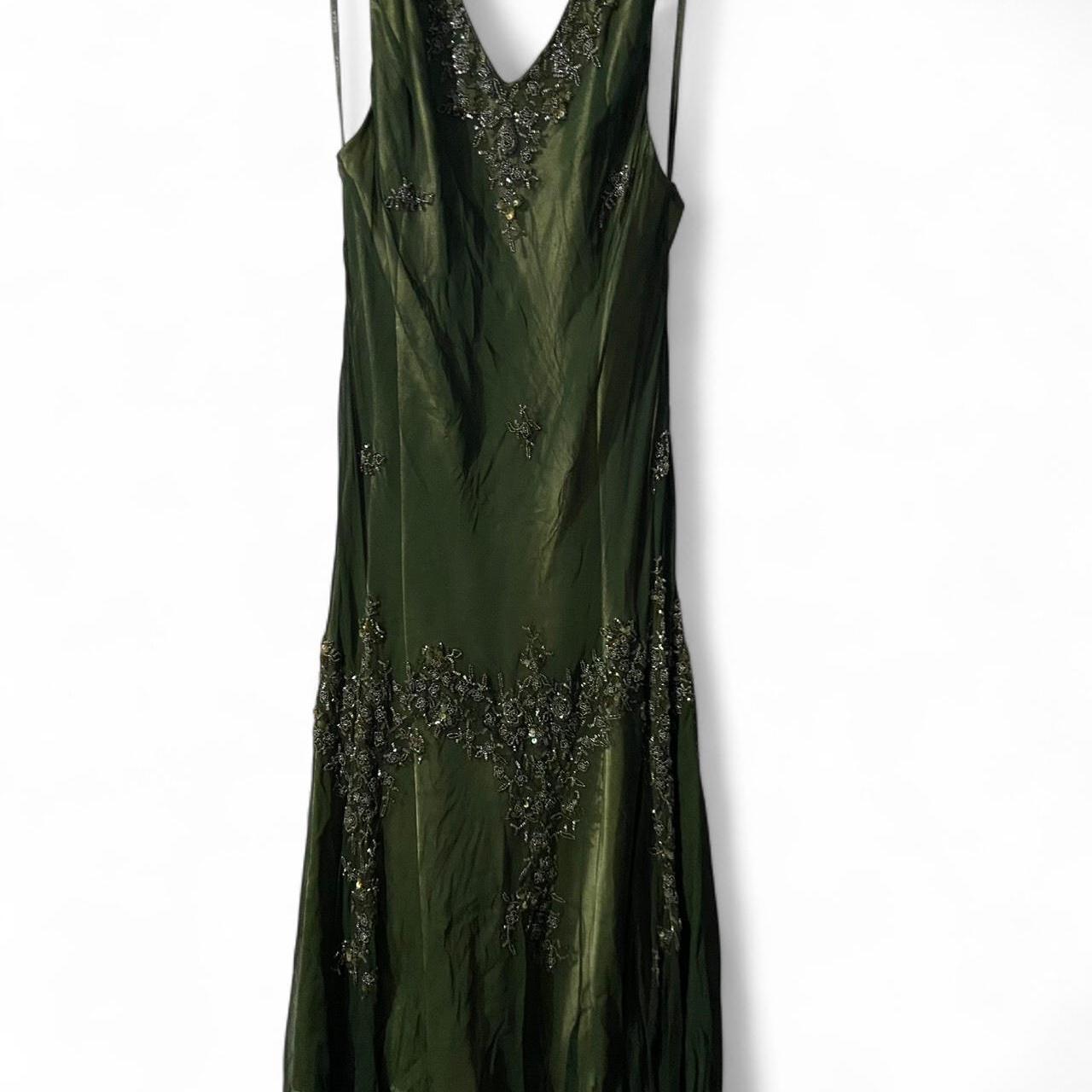 Vintage Scala Evening gown green beaded dress... | Depop