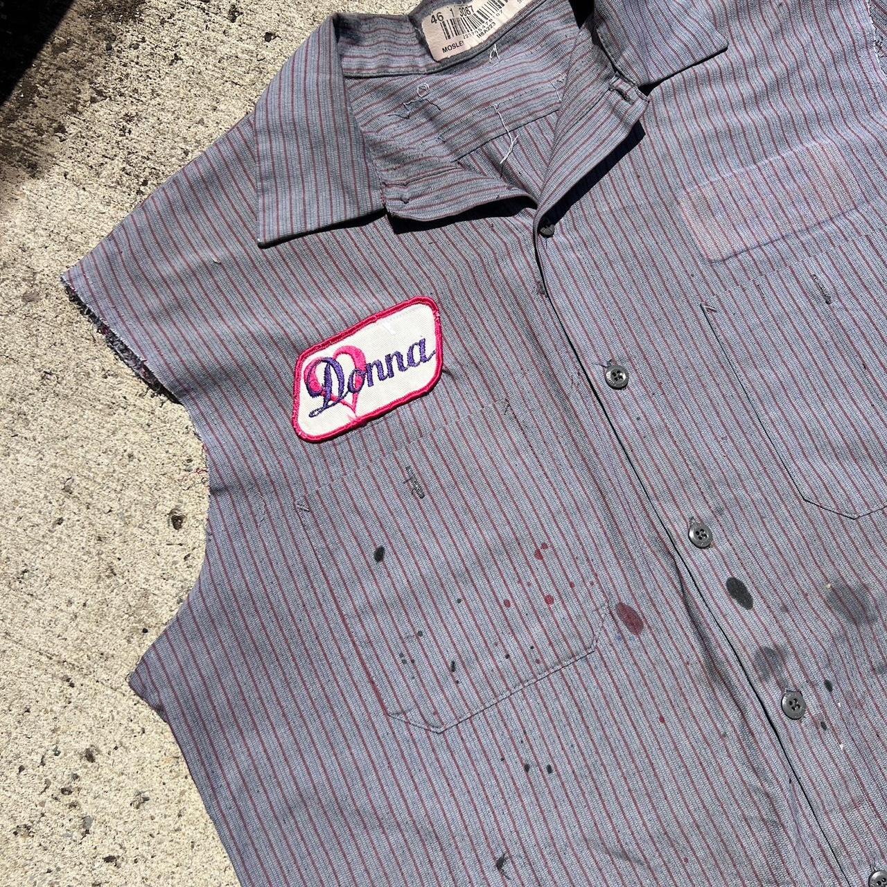 Vintage 1990s Distressed Cut-Off Striped Mechanic... | Depop