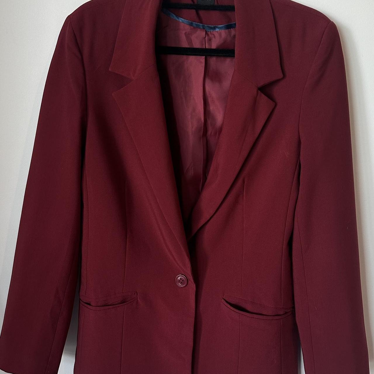 ASOS Longline Blazer in Burgundy Size 10... | Depop