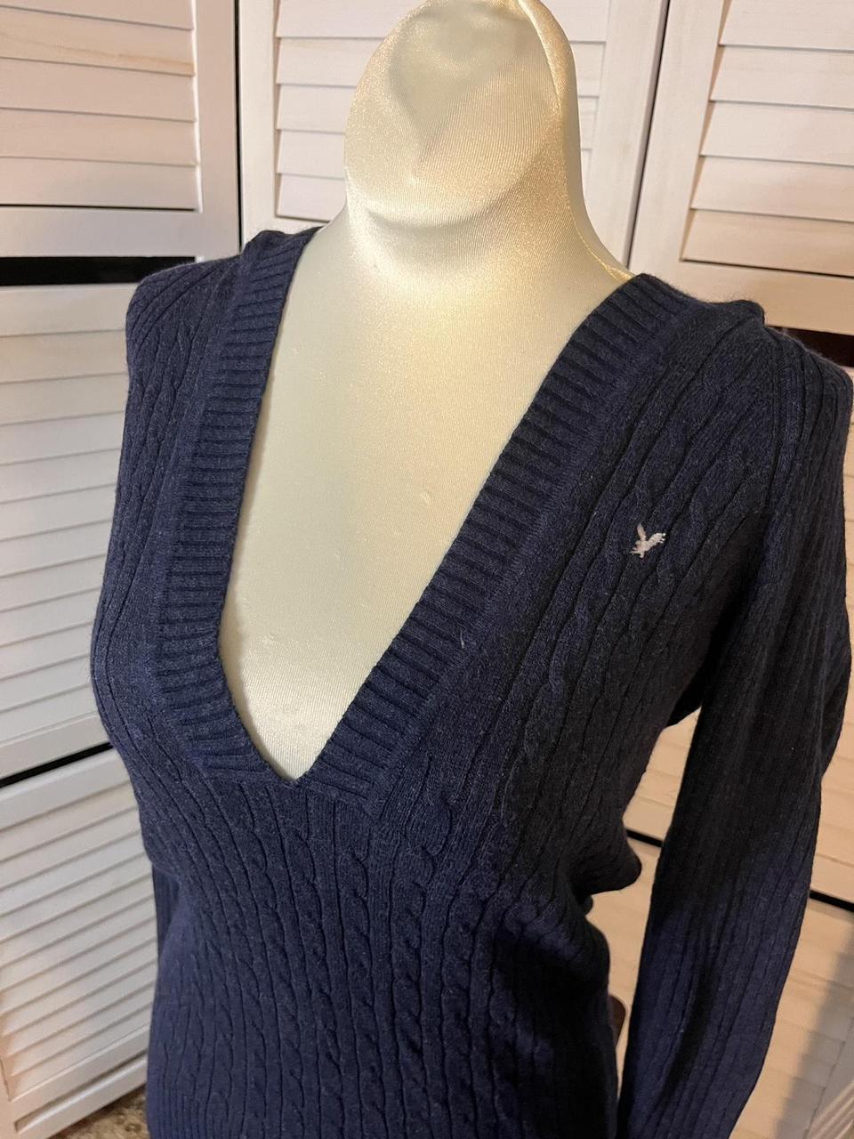 Navy blue American Eagle V-neck sweater... - Depop