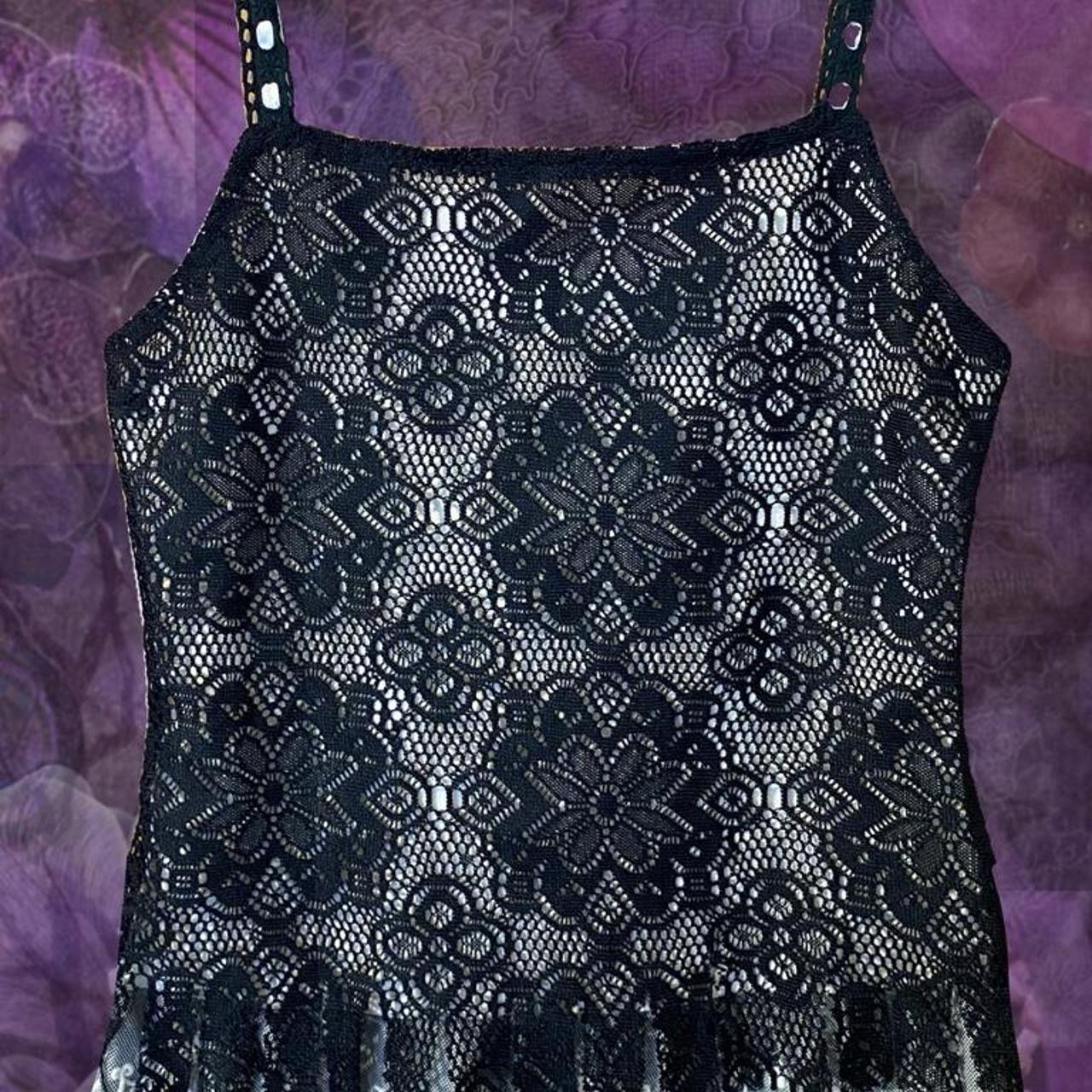 Black lace butterfly cami top with white lace and... | Depop