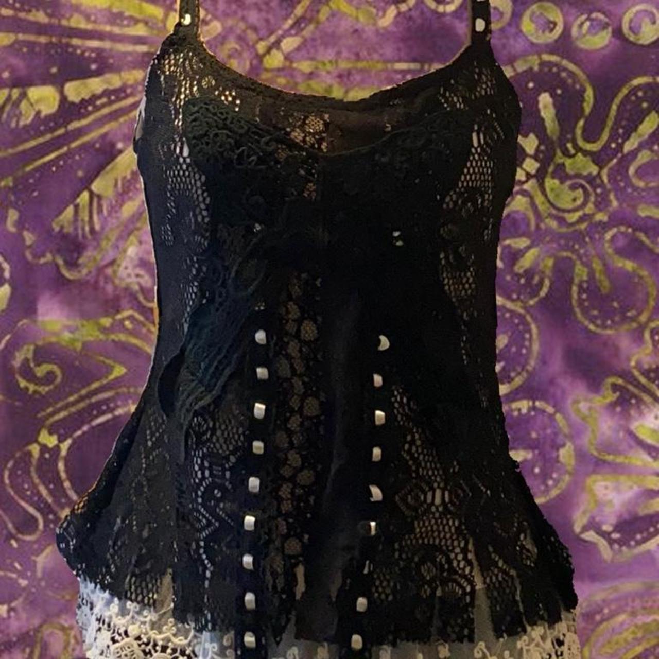 Black lace butterfly cami top with white lace and... | Depop