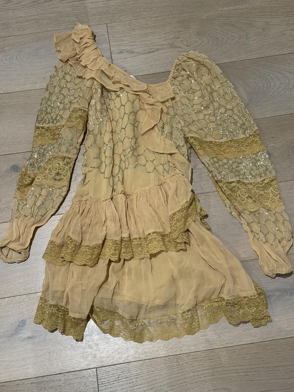 LOVESHACKFANCY Gold mini dress Off shoulder Size US... - Depop