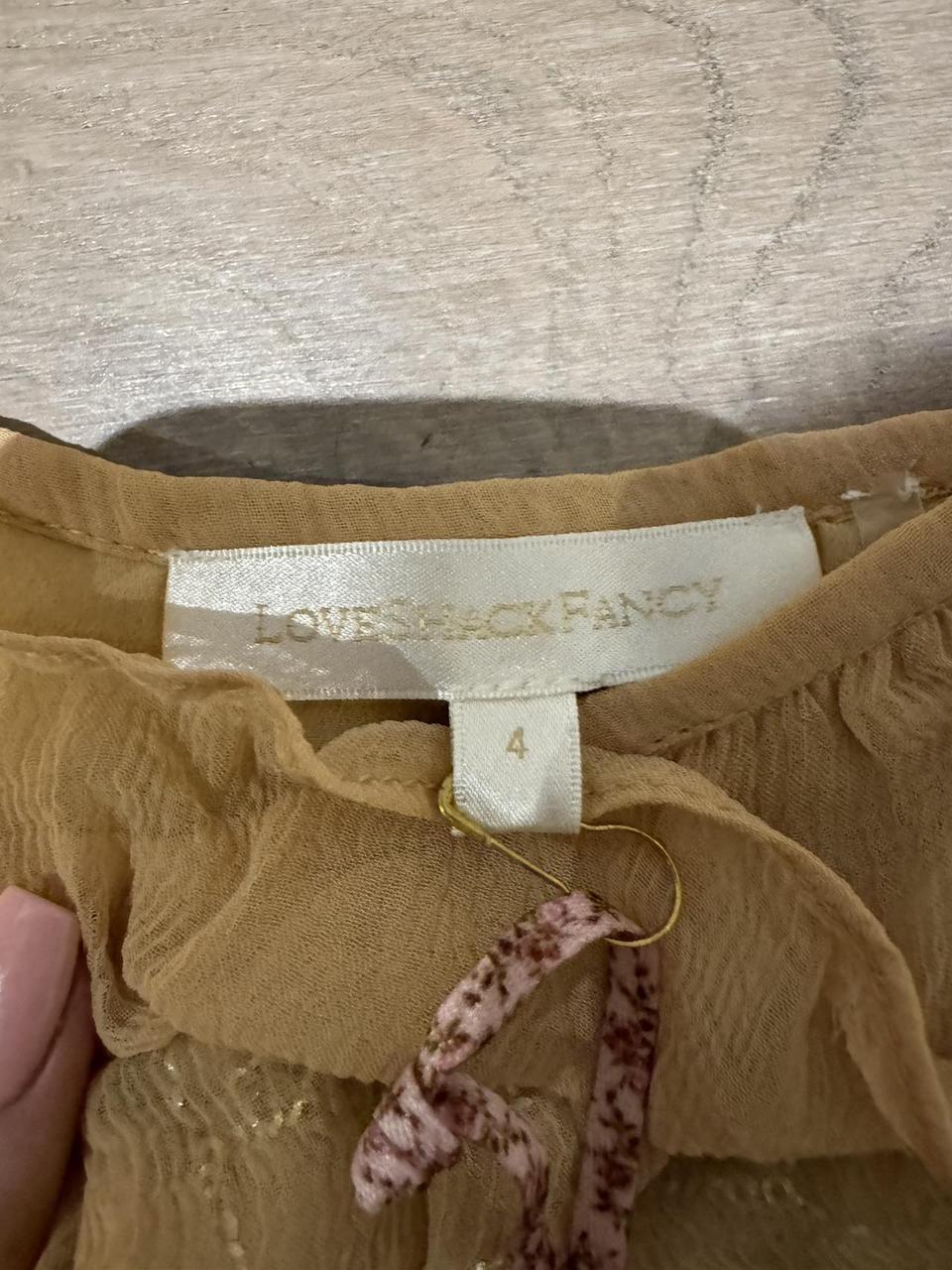 LOVESHACKFANCY Gold mini dress Off shoulder Size US... - Depop