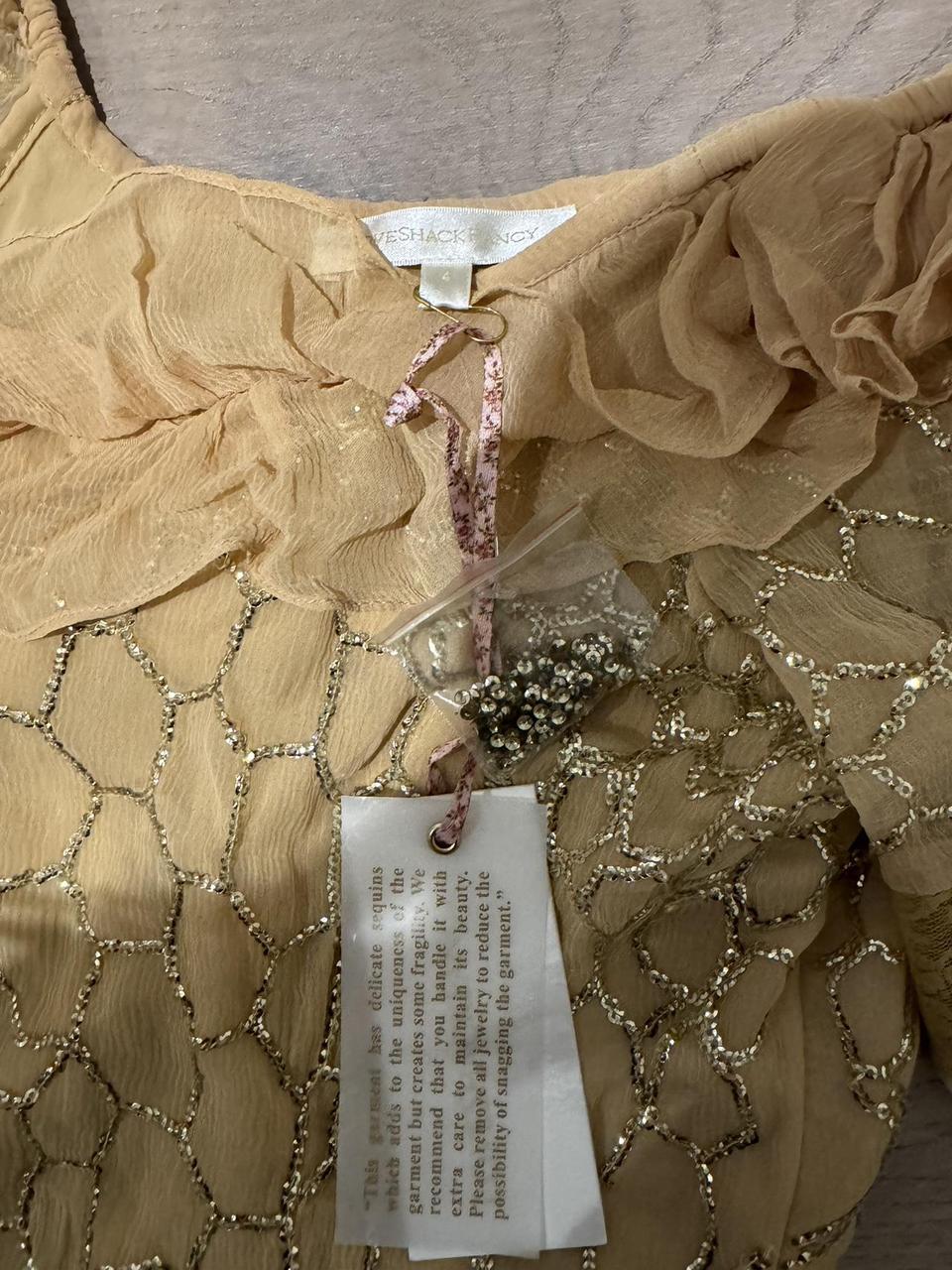 LOVESHACKFANCY Gold mini dress Off shoulder Size US... - Depop