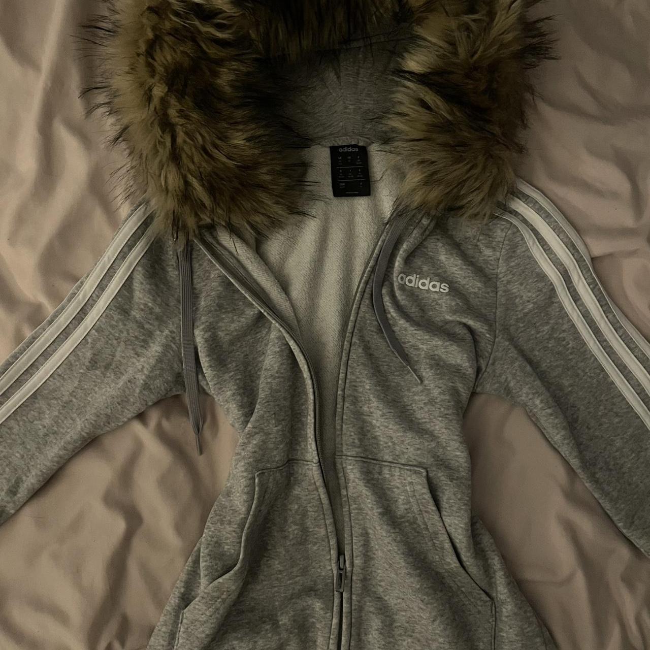 Adidas y2k faux fur zip up 🚭 From a smoke free... | Depop