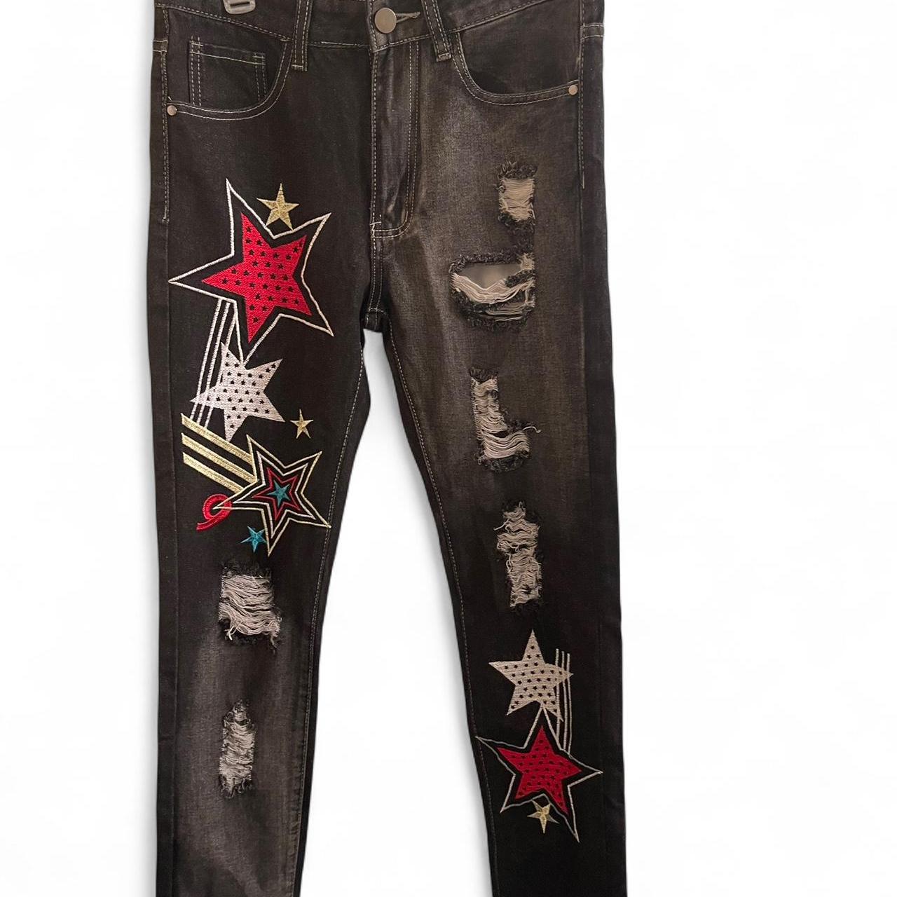 Black and red star skinny jeans #streetwear | Depop