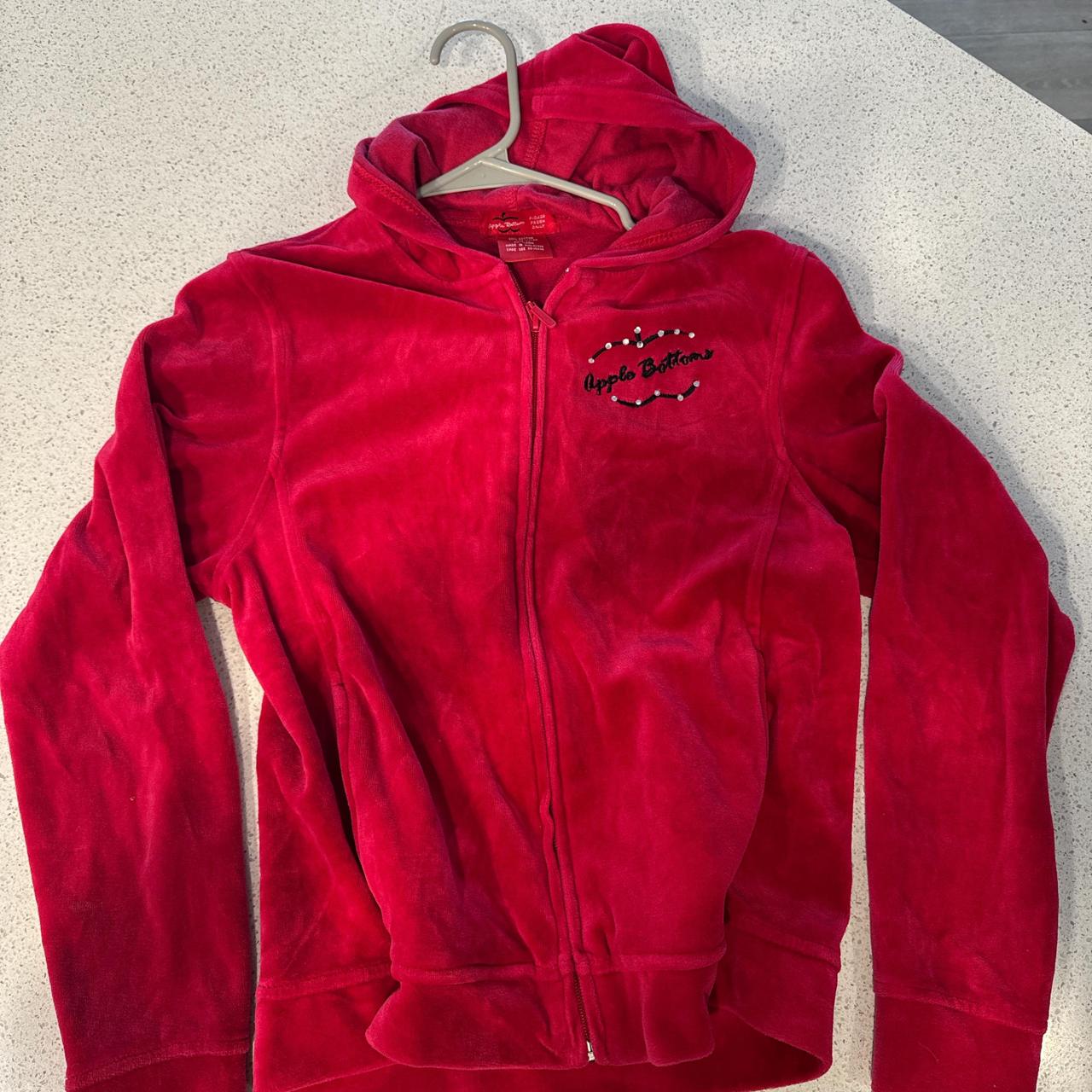 Red Apple Bottom Jeans velour zip-up hoodie with... - Depop