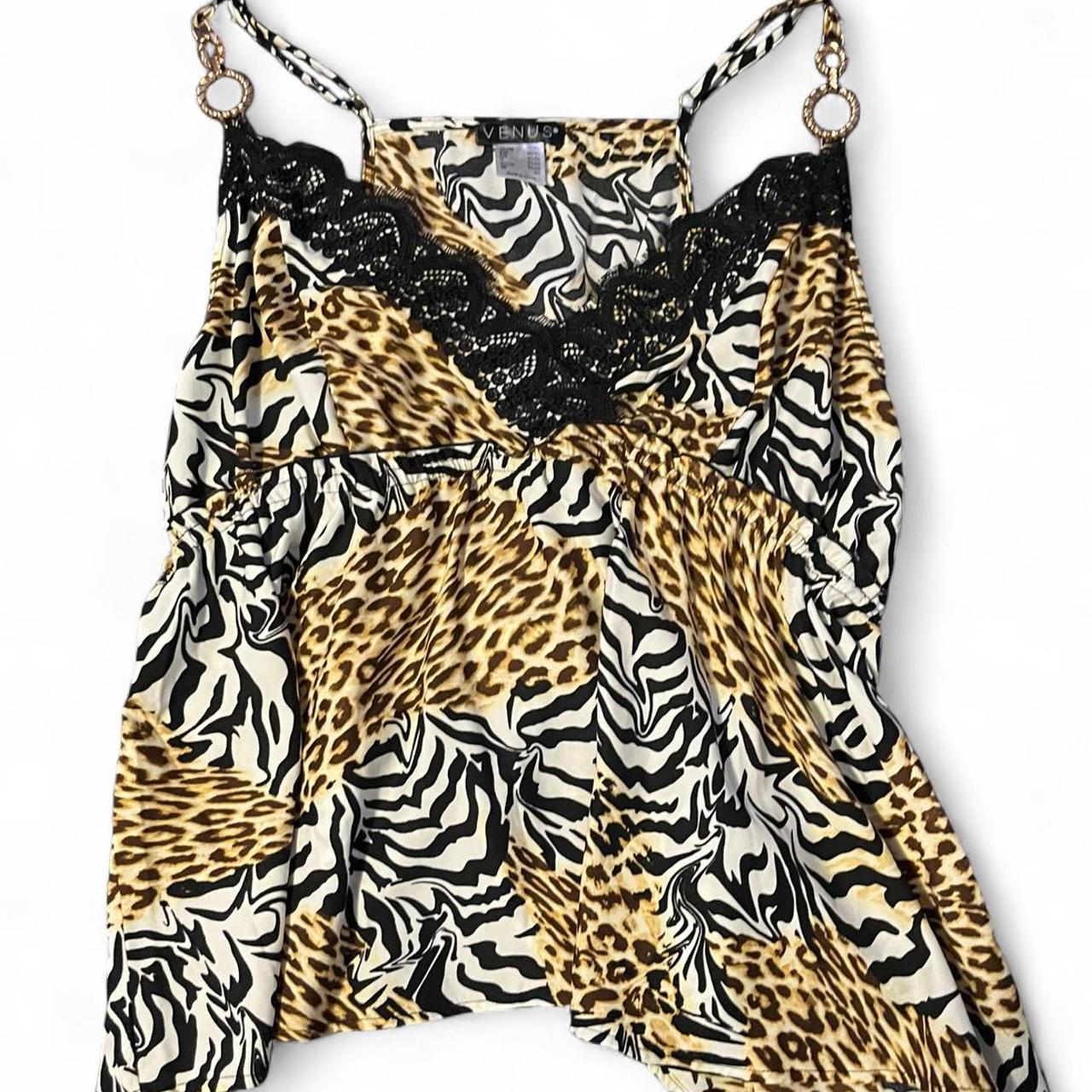 Cheetah and zebra print cami top with lace trim and... | Depop