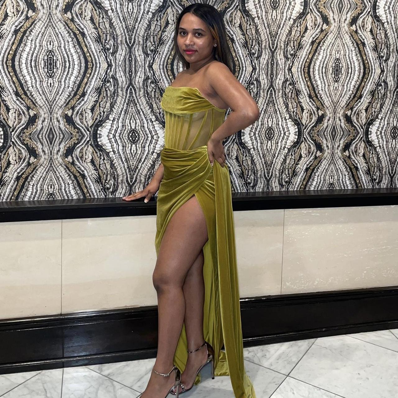 MISS CIRCLE - Priya Gold Draping Corset High Slit... | Depop