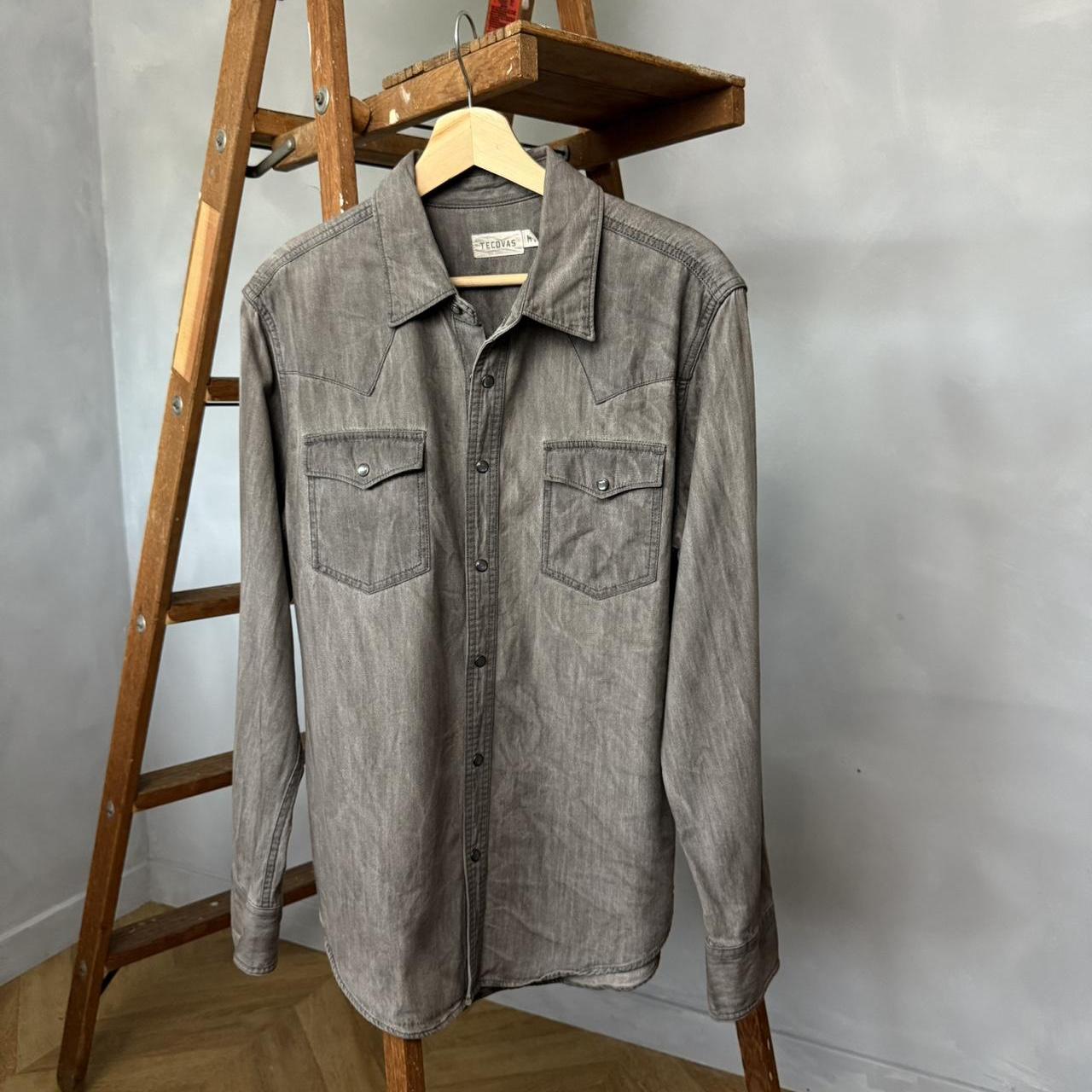 Vintage washed out grey denim pearl snap western... | Depop