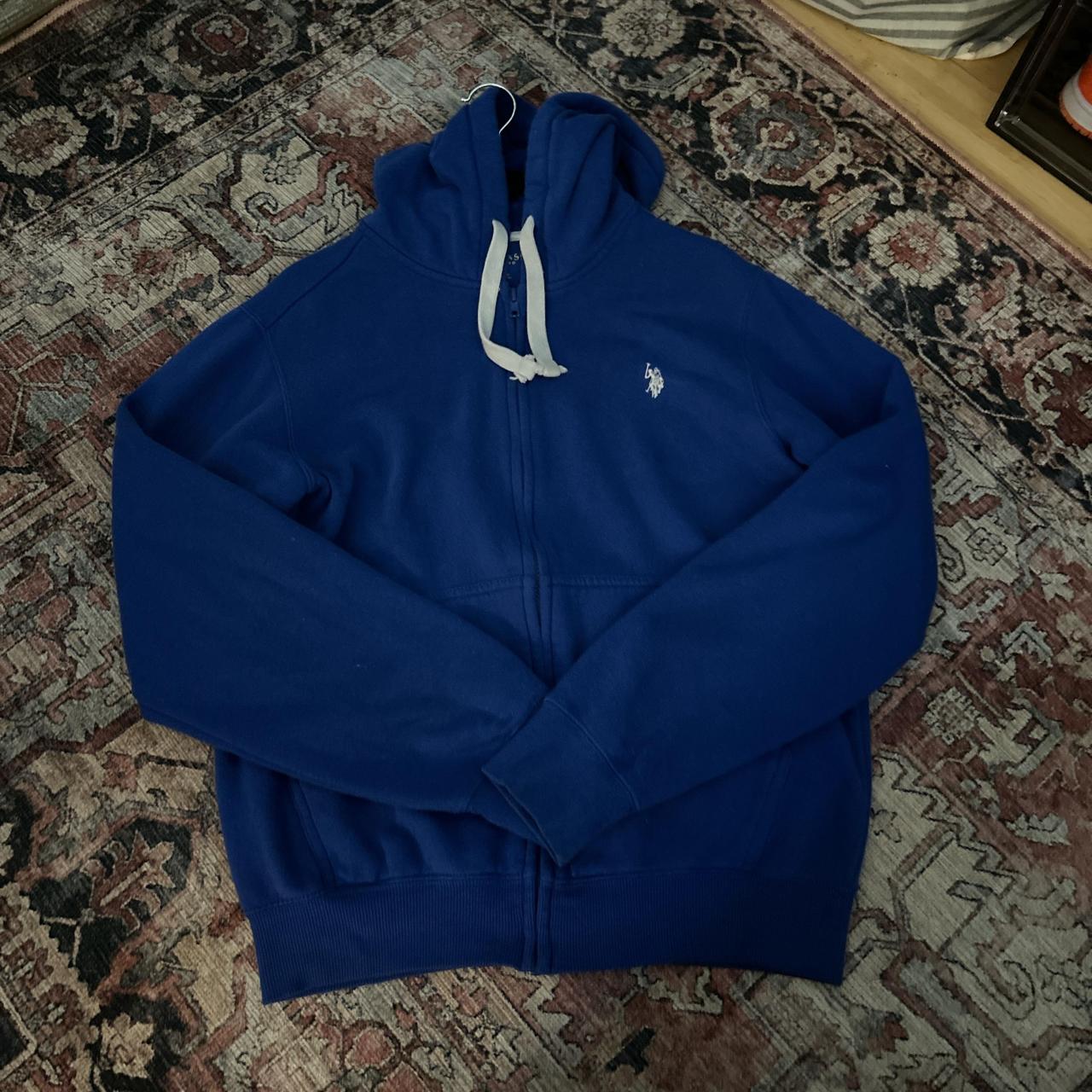 Navy blue USPA polo zip uphoodie hoodie y2k style... | Depop