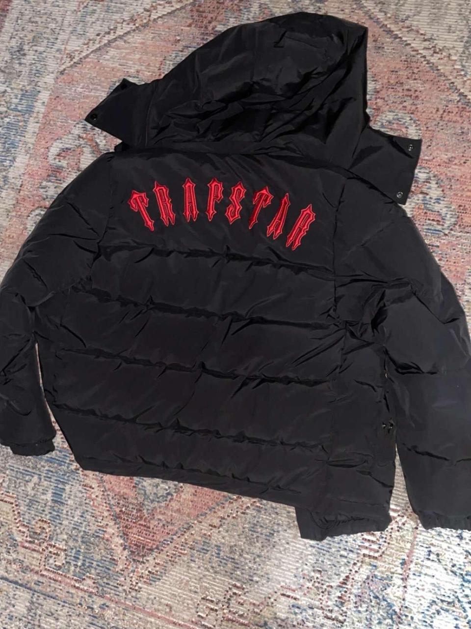 small trapstar iron gate puffer jacket red and black - Depop