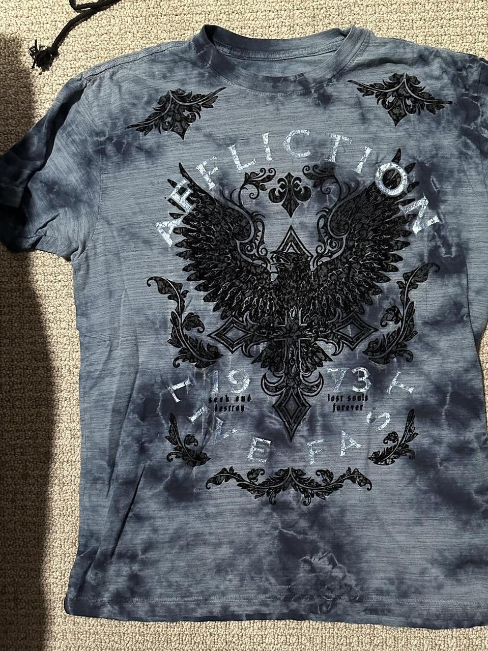 Double sided affliction blue t shirt large - Depop