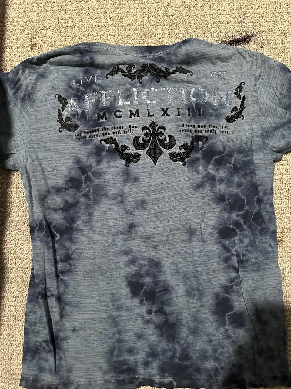 Double sided affliction blue t shirt large - Depop