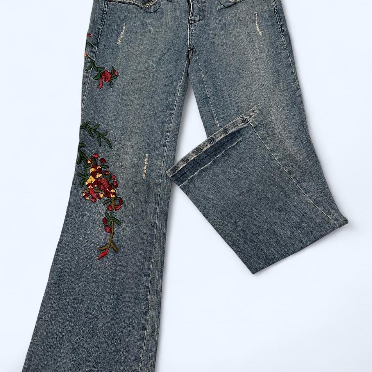 Candies Vintage Embroidered floral blue jeans with a... | Depop