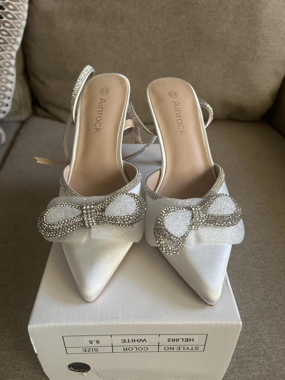 Rhinestone Bow Heels #wedding #whiteheels - Depop