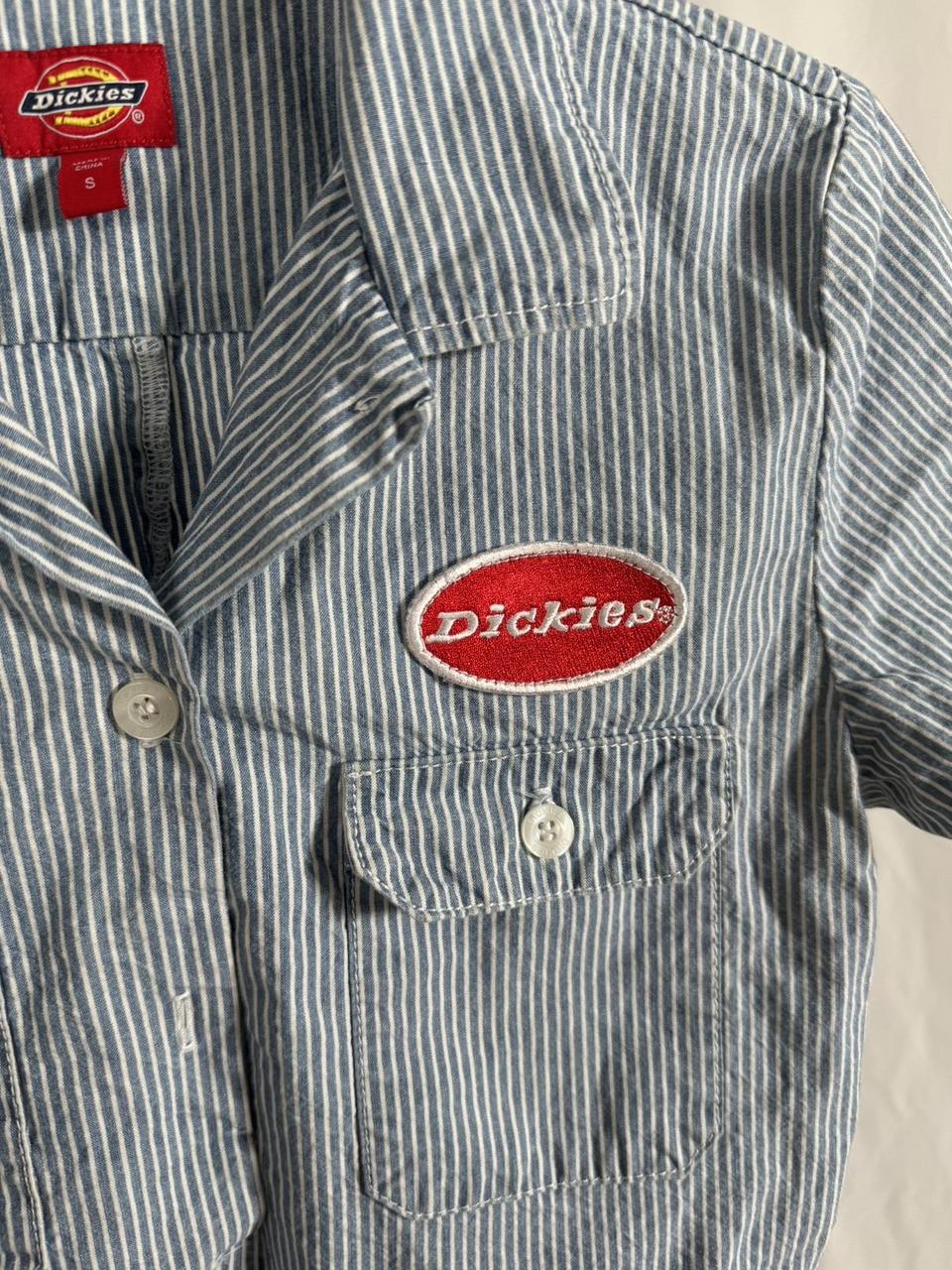 Dickies Cropped Stripped Button Up Size: S Colors:... - Depop