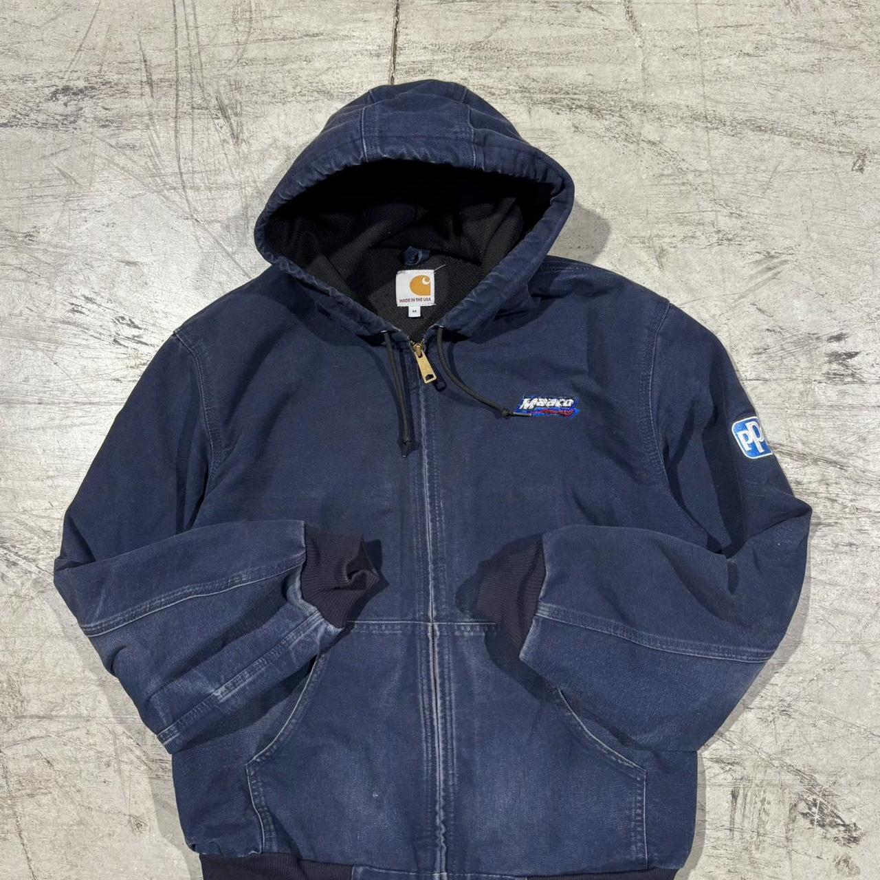 NAVY BLUE CARHARTT FULL ZIP HOODED WORKWEAR JACKET... | Depop