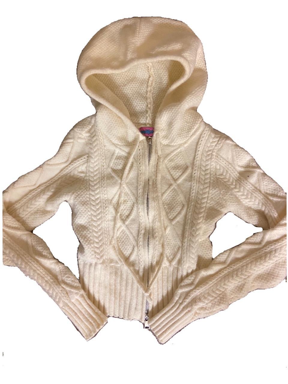 Edikted: “Ray Cable Knit Hooded Cardigan” Color: Cream - Depop