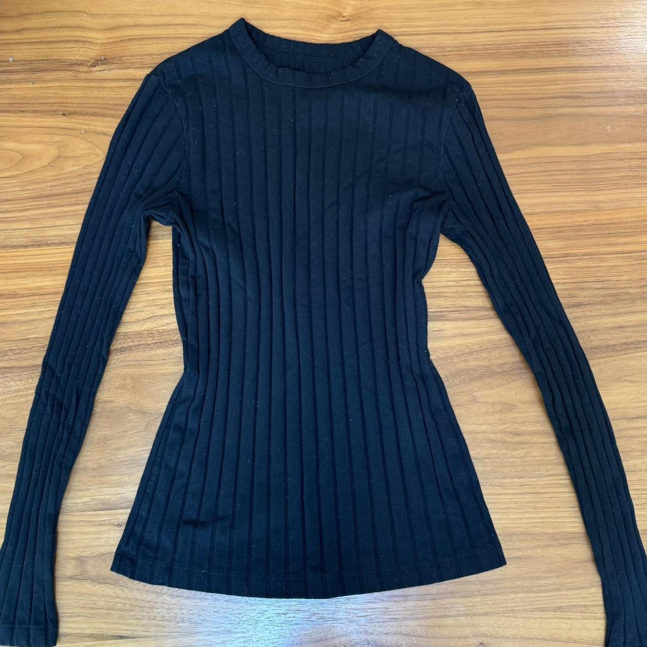 black ribbed long sleeve basic top - Depop