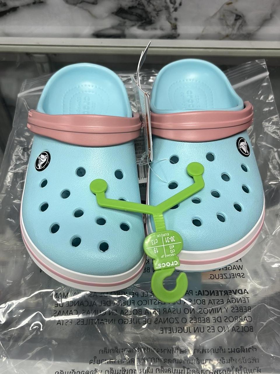 Crocs kids size 13 us ice blue /white - Depop