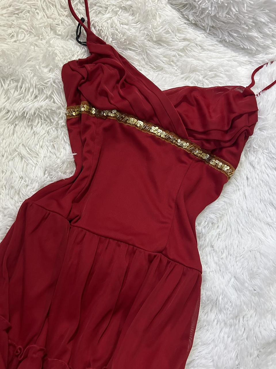 1990s Ruby Rox red sequin dress with gold sequins... - Depop