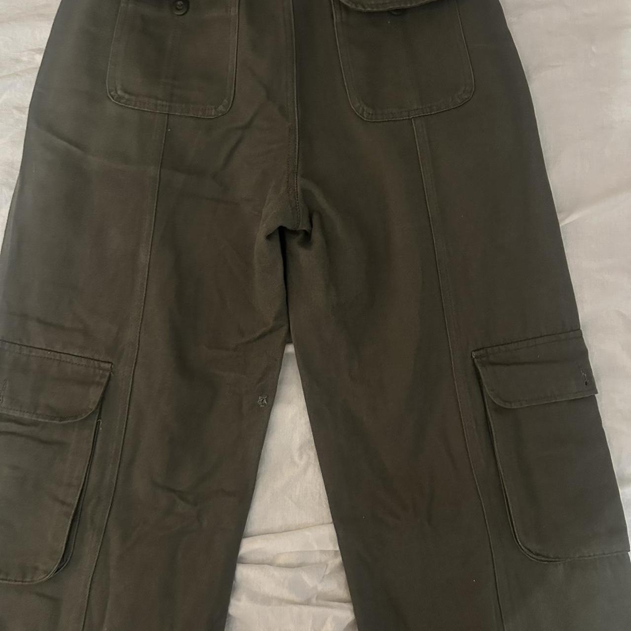 Khaki oversized cargo pants with adjustable waist,... | Depop