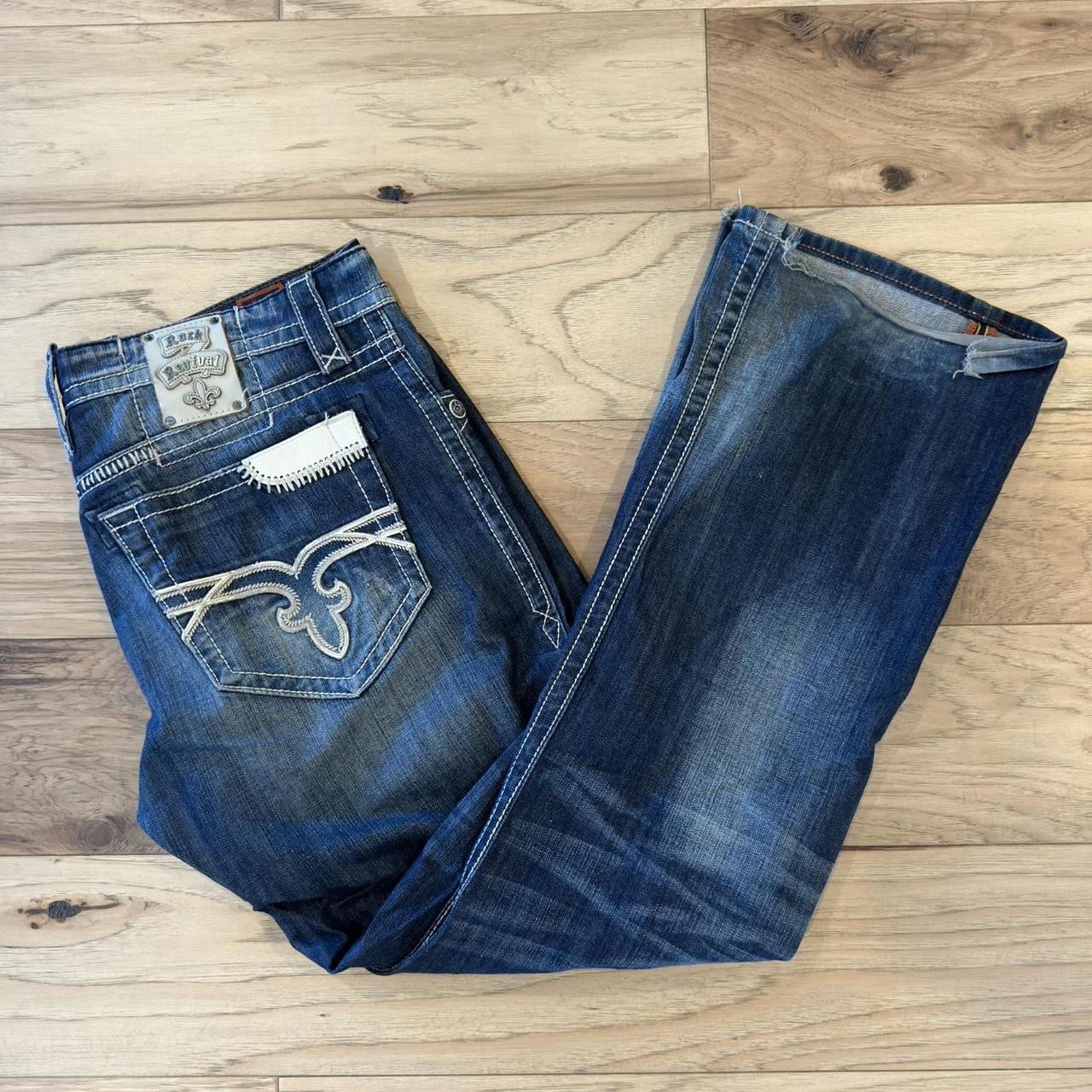 Y2K Baggy Rock Revival bootcut jeans Major heel... | Depop