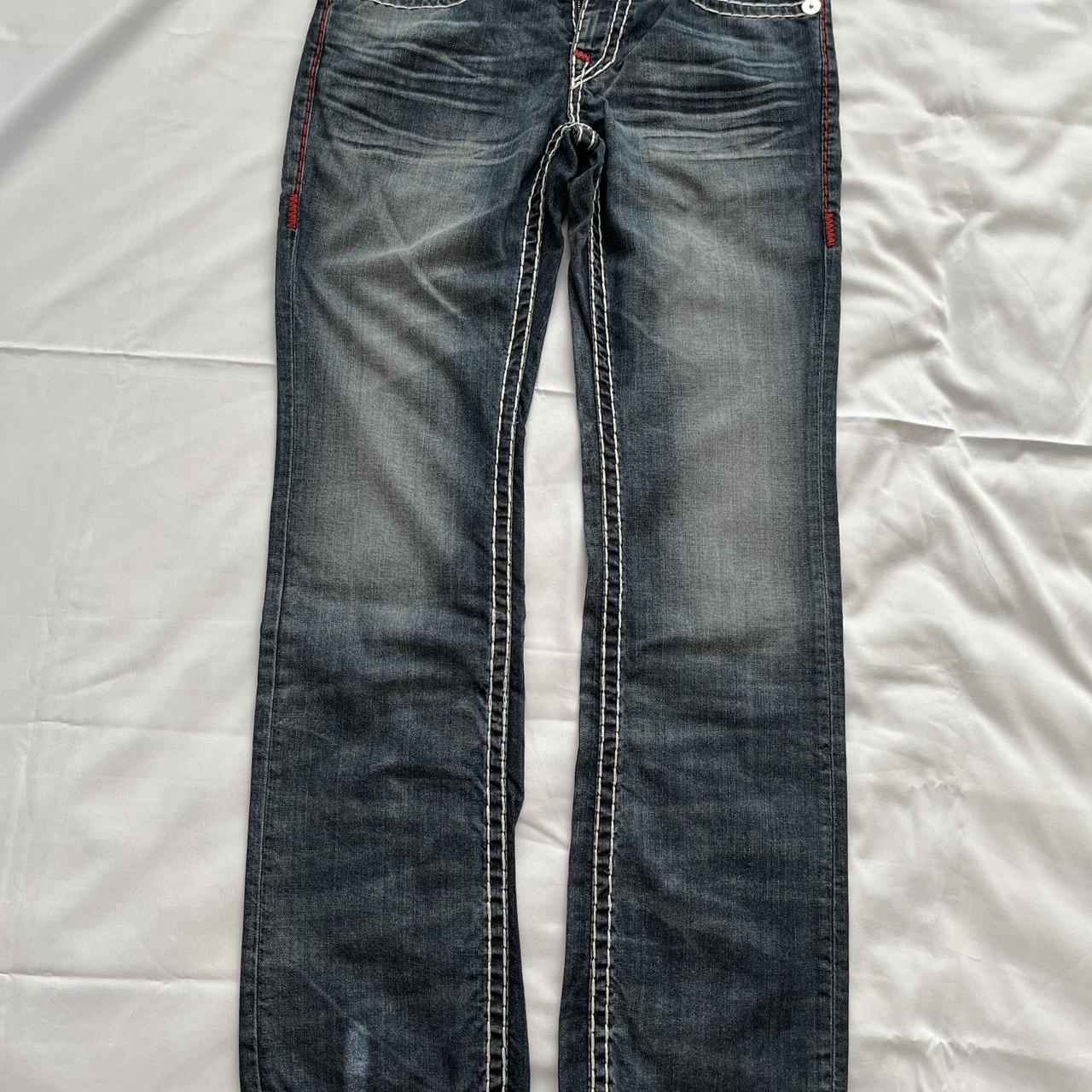 beautiful trueys with red stitching #truereligion... | Depop