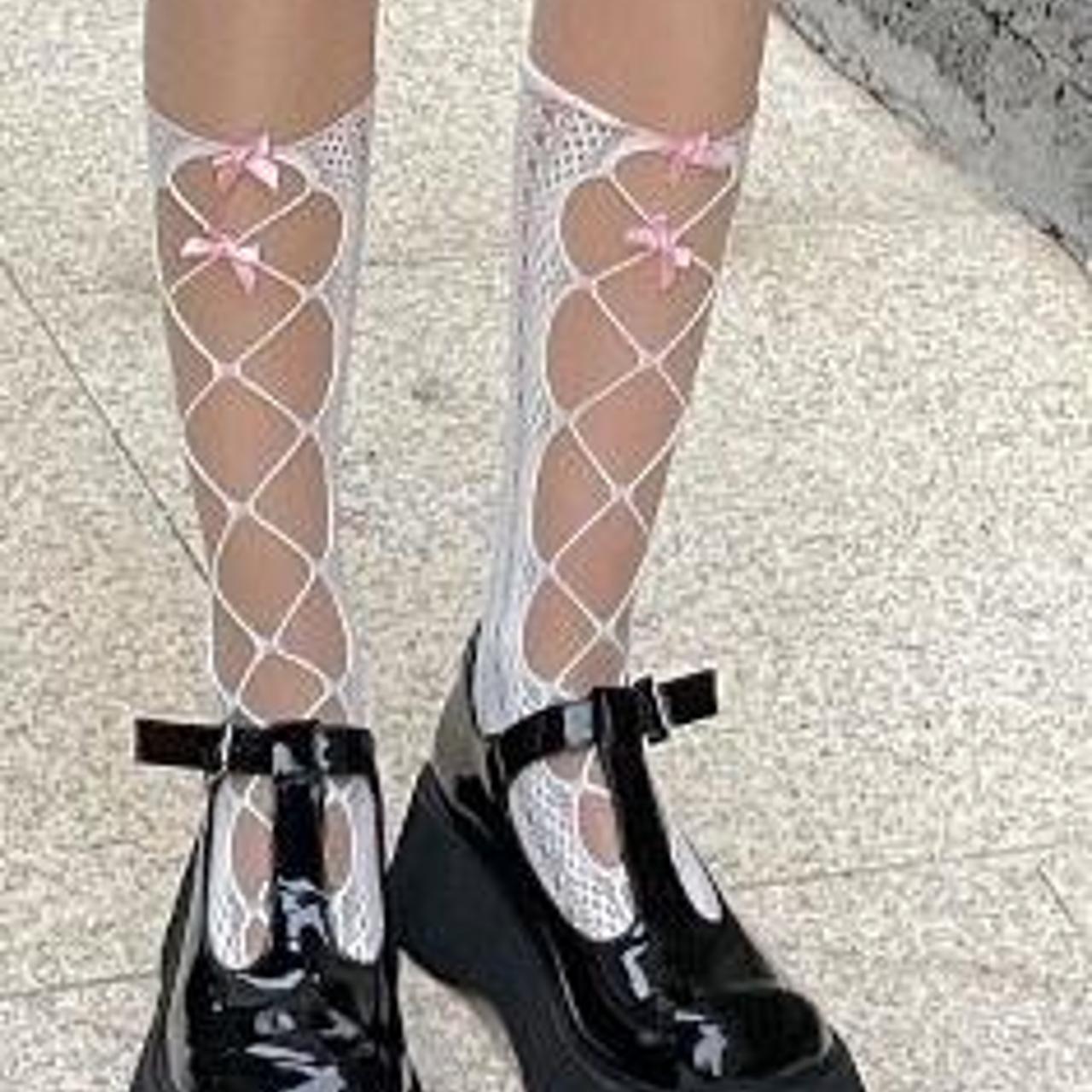 White and pink bow platform socks #kawaii #cosplay | Depop